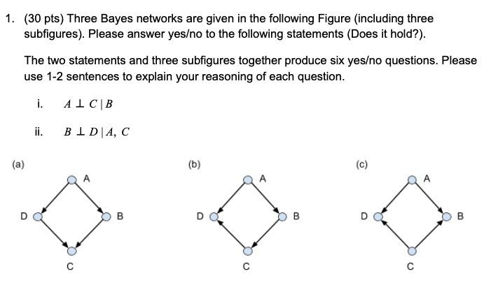 1. (30 pts) Three Bayes networks are given in the | Chegg.com