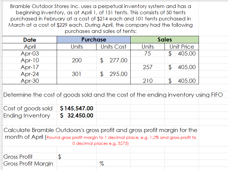 Solved Bramble Outdoor Stores Inc. uses a perpetual | Chegg.com