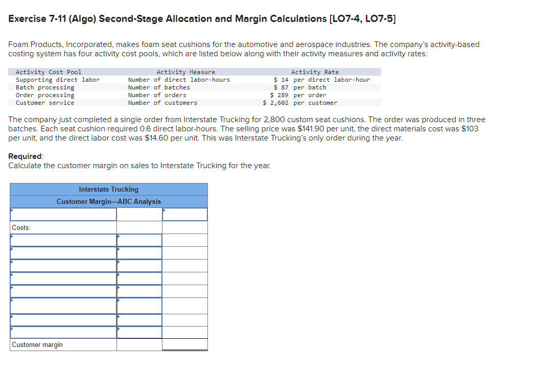 Solved Exercise 7-11 (Algo) Second-Stage Allocation and | Chegg.com
