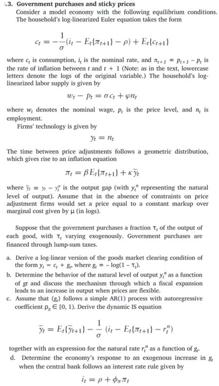 3. Government purchases and sticky prices Consider a | Chegg.com