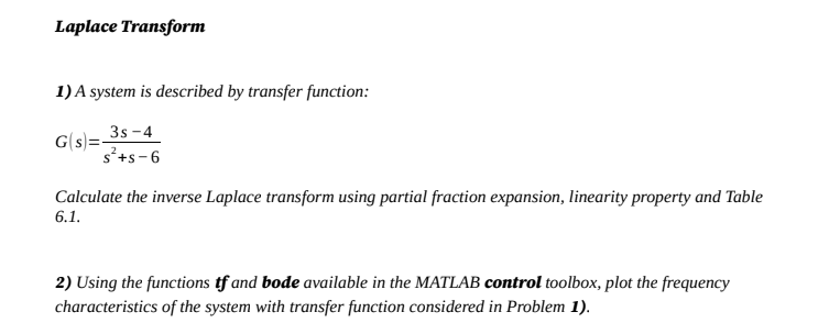 Solved Laplace TransformA system is described by transfer | Chegg.com