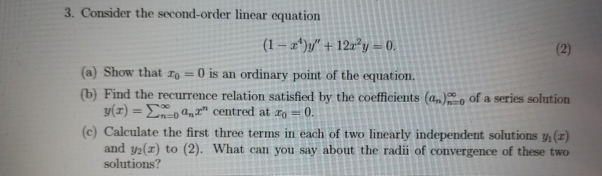Solved 3. Consider the second-order linear equation (1 - | Chegg.com