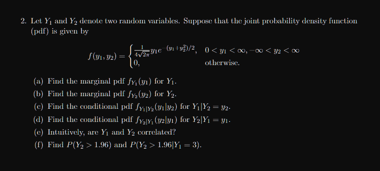 Solved Let Y1 and Y2 denote two random variables. Suppose | Chegg.com