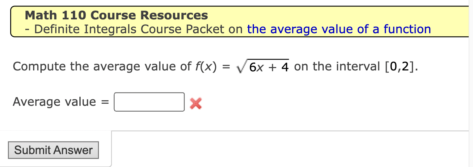 Solved Math 110 Course Resources Definite Integrals Course | Chegg.com