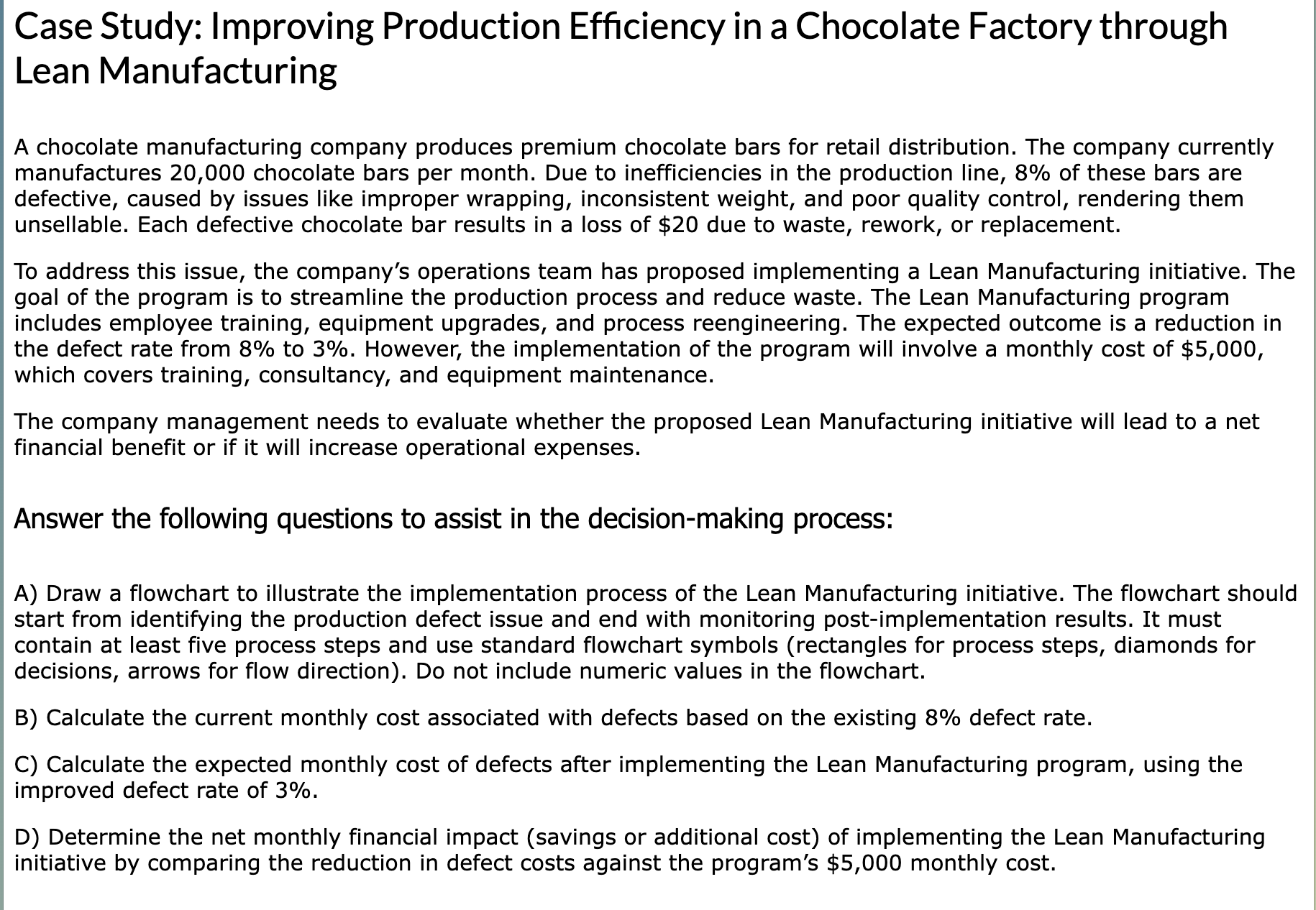Solved From Defects to Perfection: Lean Manufacturing | Chegg.com