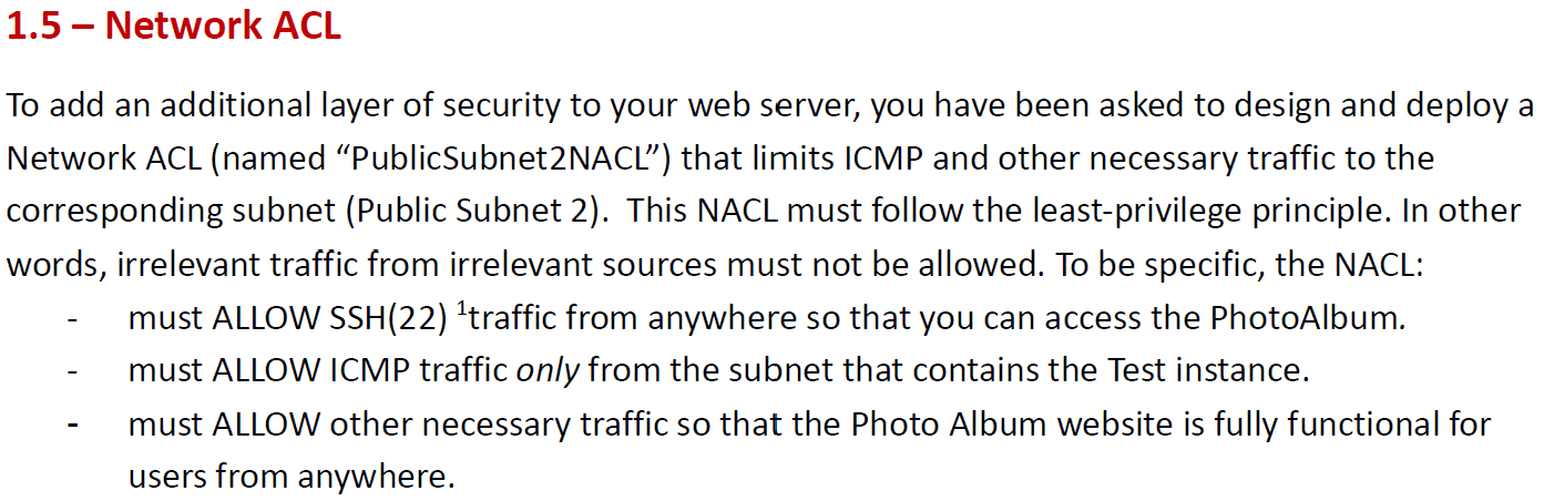 Solved 1.5 – Network ACL To add an additional layer of | Chegg.com