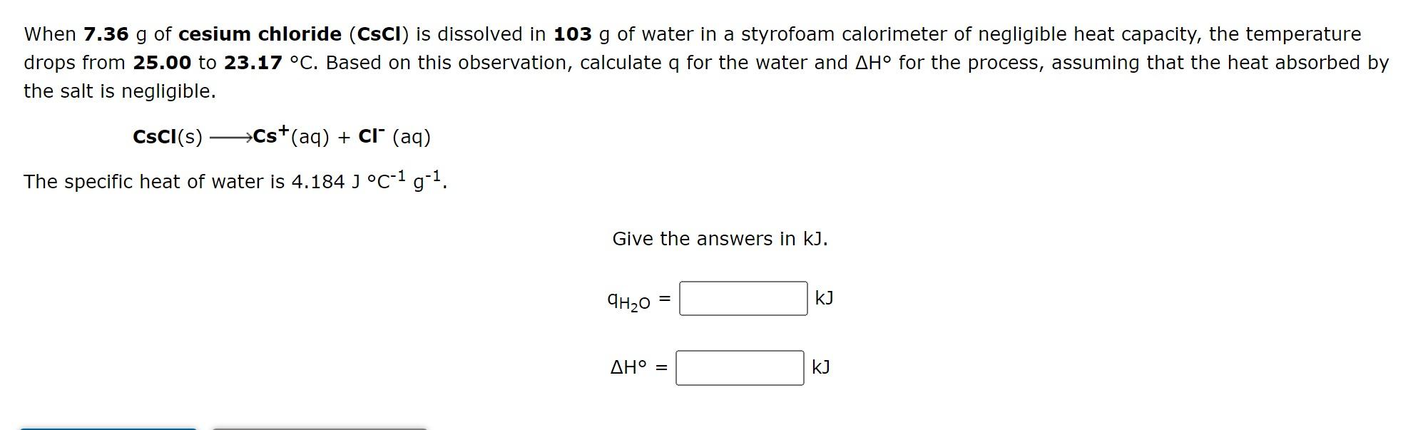 Solved When 7.36 g of cesium chloride (CsCl) is dissolved in | Chegg.com
