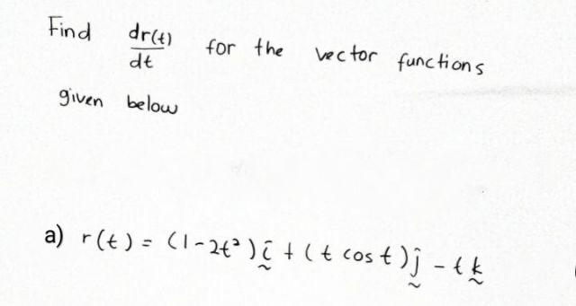 Solved Find dr(e) dt for the vector functions given below a) | Chegg.com