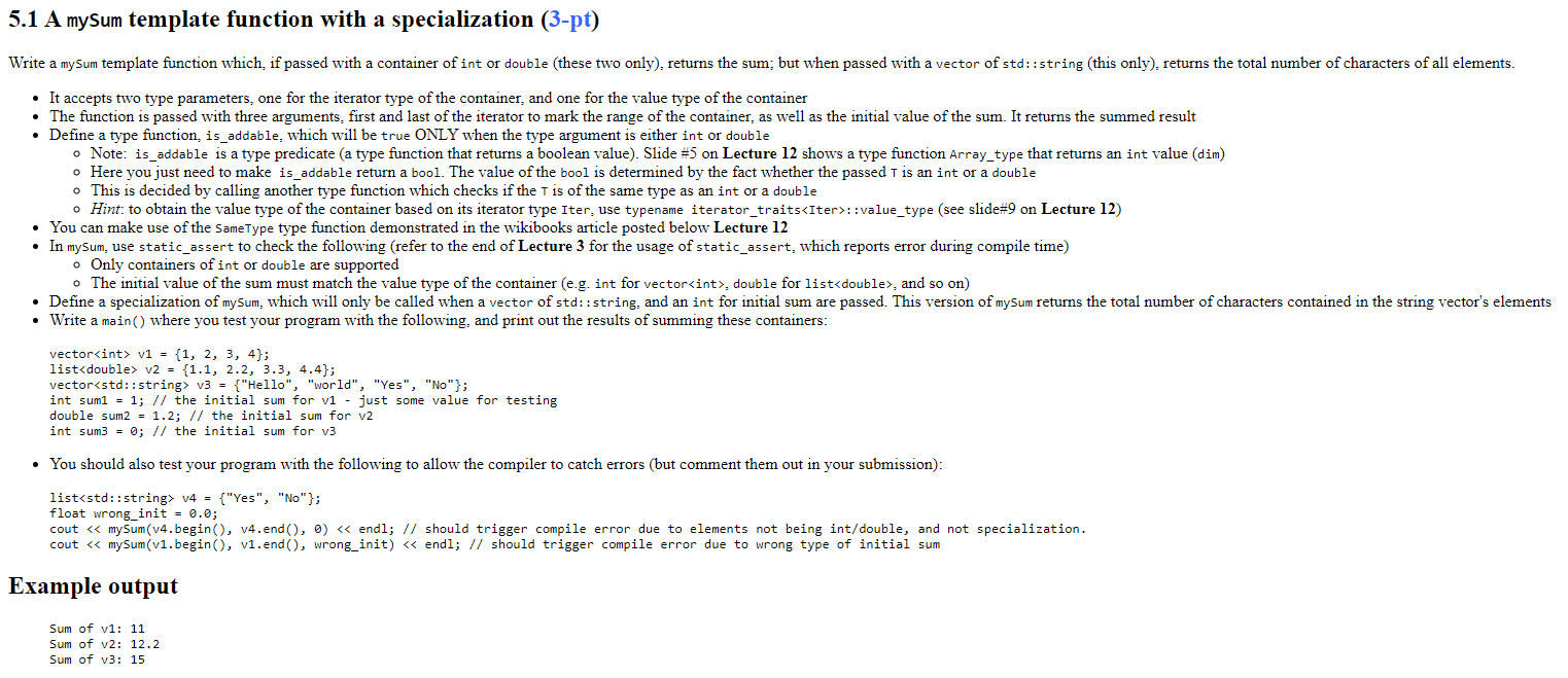 Solved Write A Mysum Template Function Which If Passed 2303