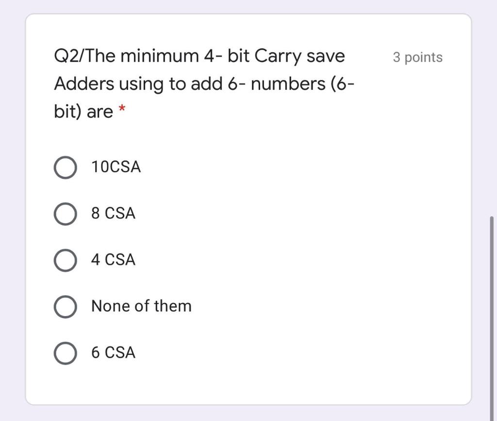 Solved 3 points Q2/The minimum 4-bit Carry save Adders using | Chegg.com