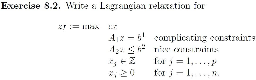 Solved Exercise 8.2. Write a Lagrangian relaxation for ZI := | Chegg.com