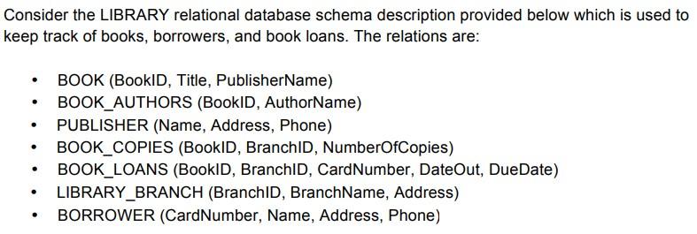 Solved Consider the LIBRARY relational database schema | Chegg.com