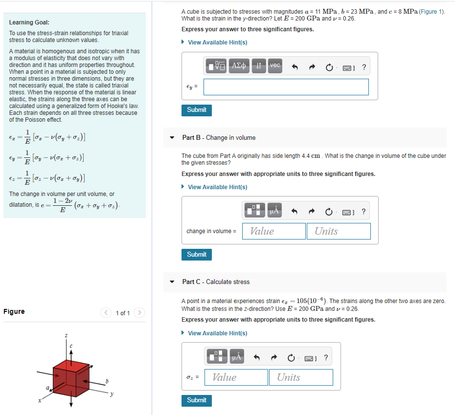 Solved A cube is subjected to stresses with magnitudes a 11 | Chegg.com