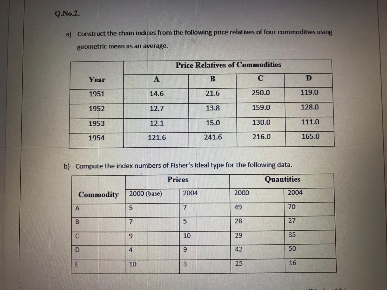 Solved Q.No.2 a) Construct the chain indices from the | Chegg.com