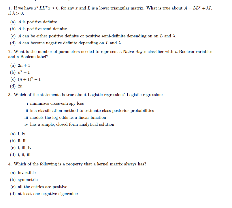Solved 1. If we have 2" LLT. > 0, for any r and L is a lower | Chegg.com