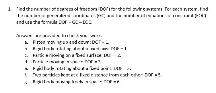 Solved Find the number of degrees of freedom (DOF) ﻿for the | Chegg.com