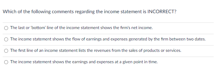 Solved Which of the following comments regarding the income | Chegg.com