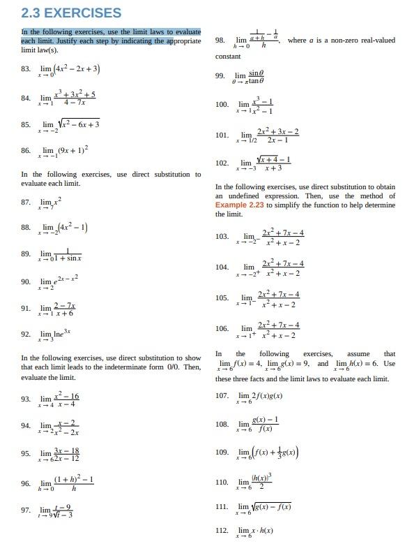 Solved In the following exercises, use the limit laws to | Chegg.com