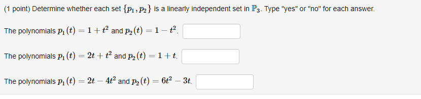 Solved (1 point) Determine whether each set {p1,p2} is a | Chegg.com