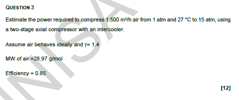 Solved Estimate the power required to compress 1500 m3/h air | Chegg.com