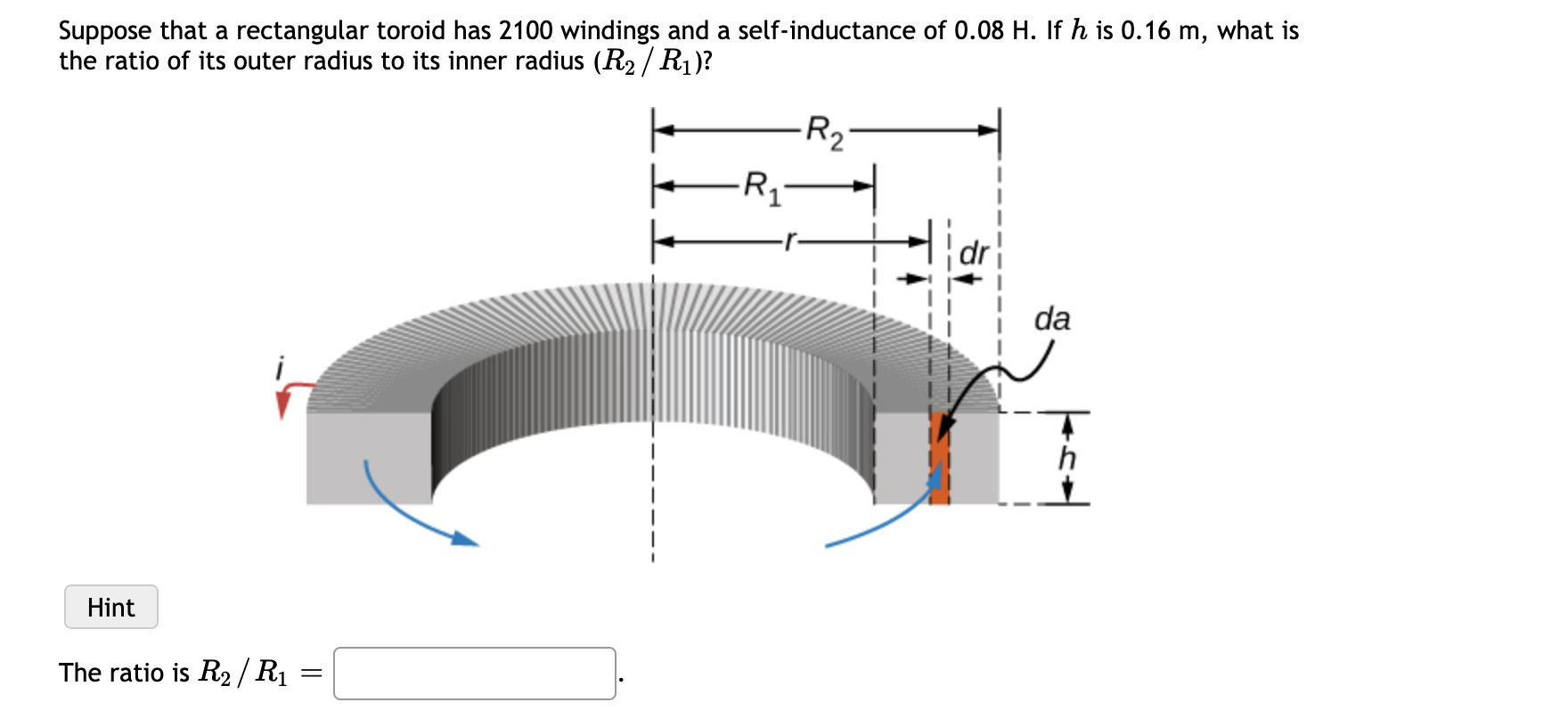 Solved Suppose that a rectangular toroid has 2100 windings | Chegg.com