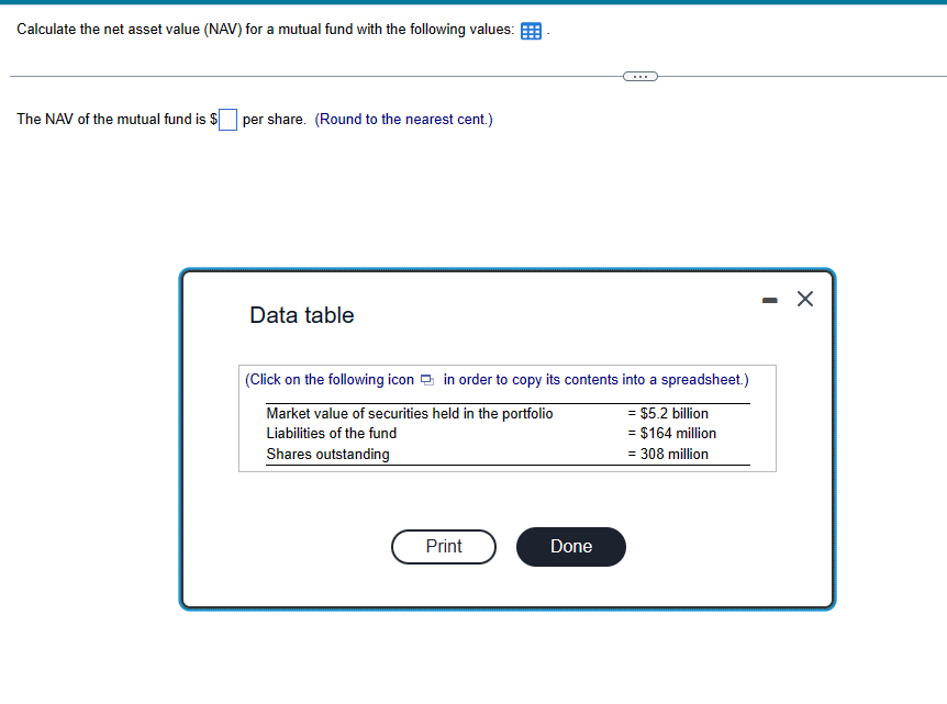 Solved Calculate the net asset value (NAV) for a mutual fund | Chegg.com