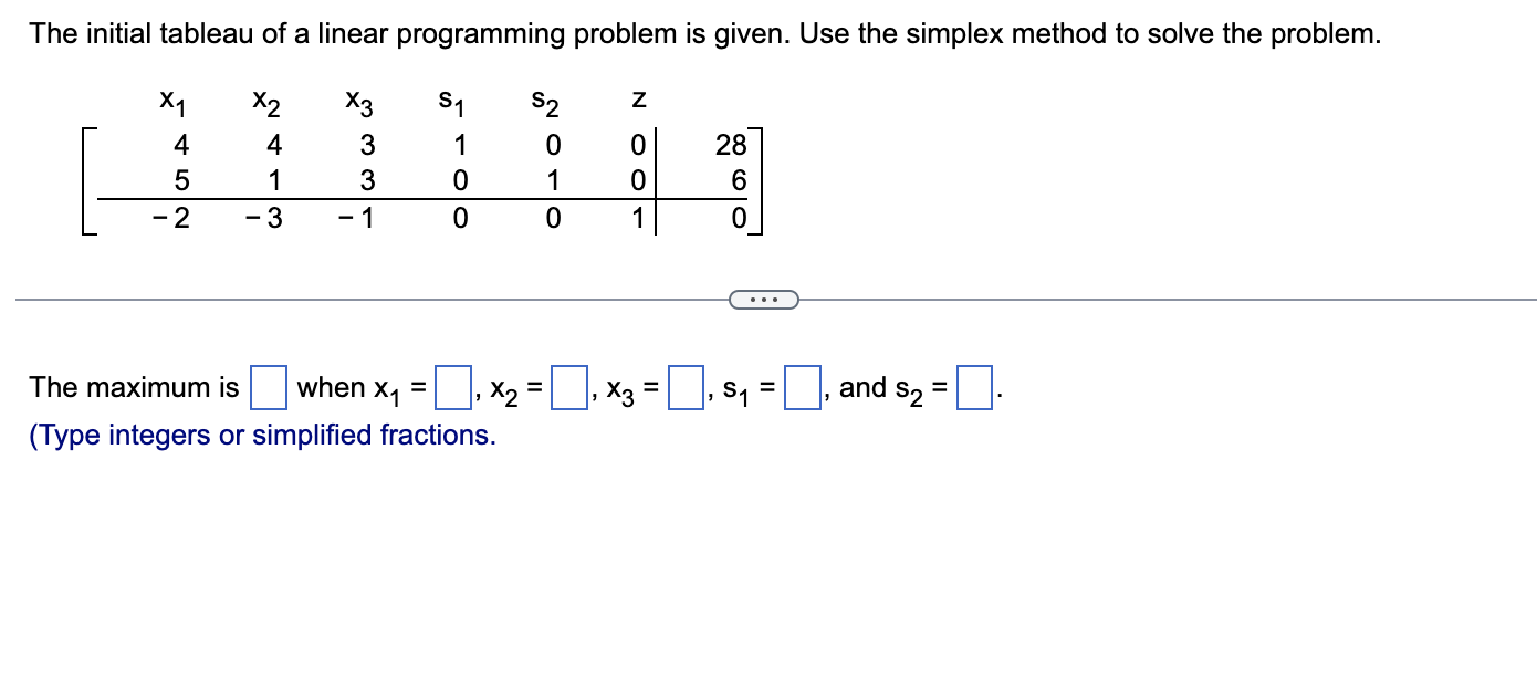 Solved ⎣⎡x145−2x241−3x333−1 s1100 s2010z0012860⎦⎤ The | Chegg.com