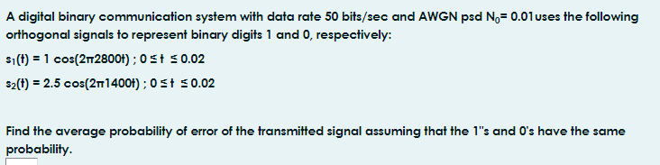 Solved A digital binary communication system with data rate | Chegg.com