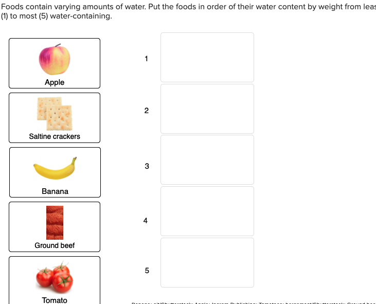 Solved Foods contain varying amounts of water. Put the foods | Chegg.com