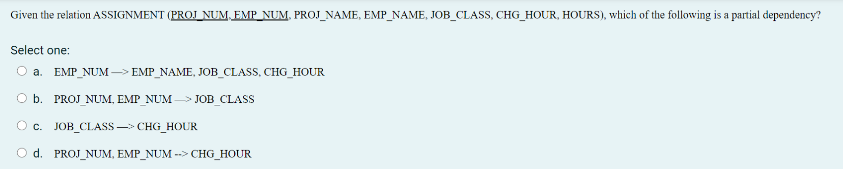 Solved Given the relation ASSIGNMENT (PROJ_NUM, EMP_NUM, | Chegg.com