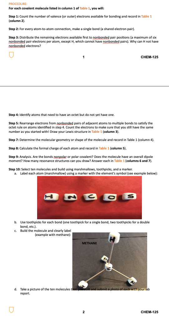 Solved PROCEDURE: For each covalent molecule listed in | Chegg.com