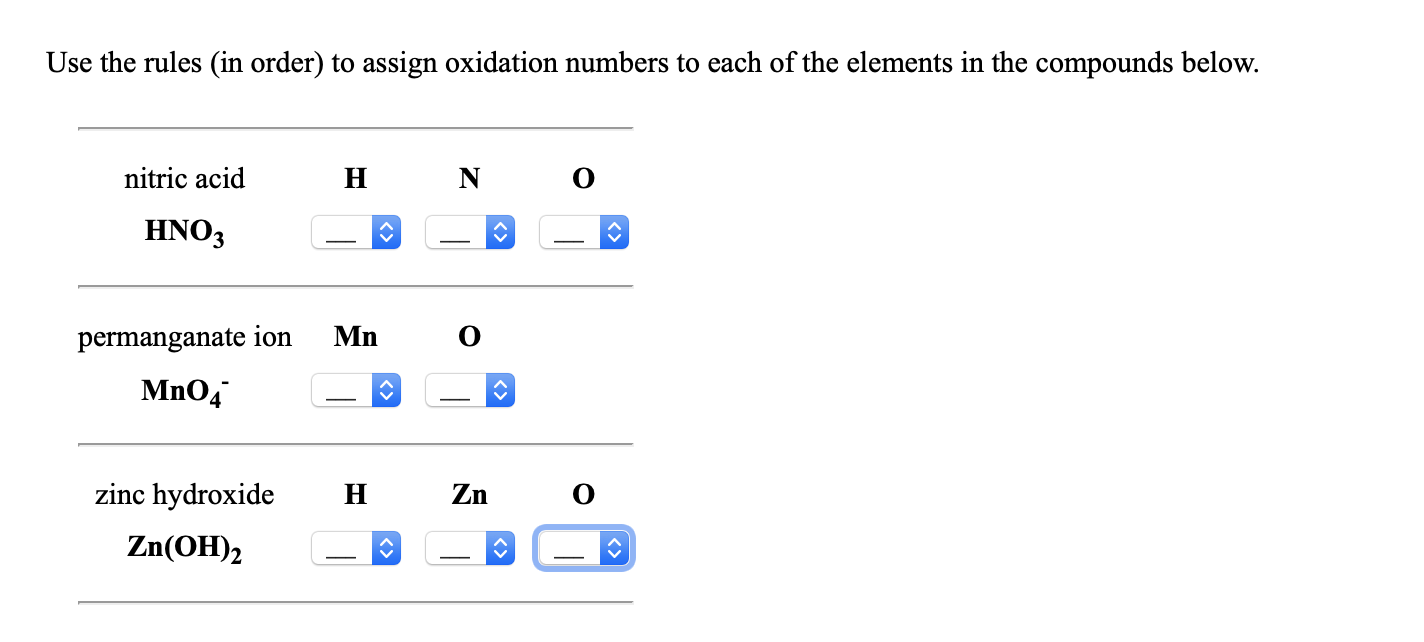 Solved Use the rules (in order) to assign oxidation numbers | Chegg.com