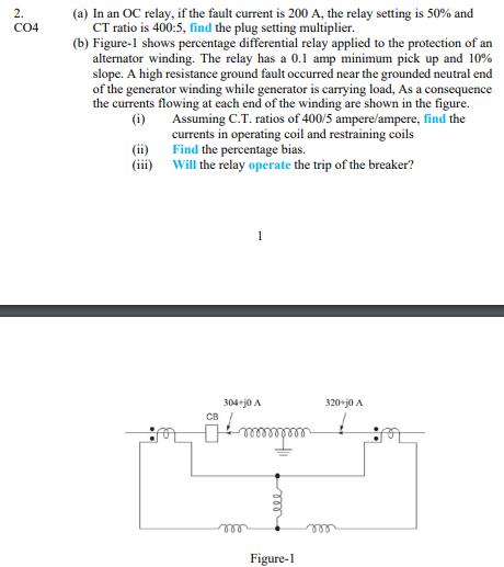 Solved 2. C04 (a) In an OC relay, if the fault current is | Chegg.com