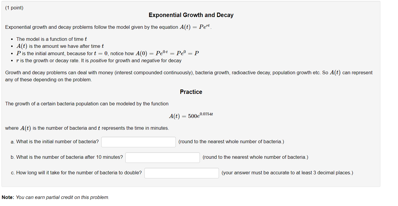 Solved (1 point) Exponential Growth and Decay Exponential | Chegg.com