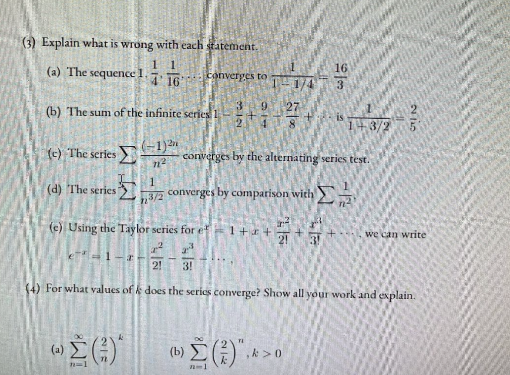 Solved (3) Explain what is wrong with each statement. (a) | Chegg.com