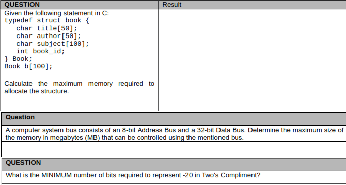 Solved Result Question Given The Following Statement In C