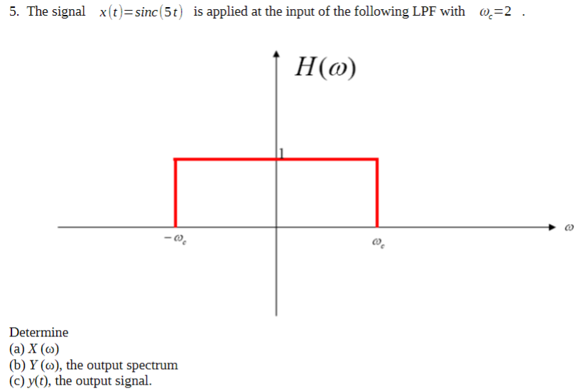 Solved 5. The signal x(t)=sinc(5t) is applied at the input | Chegg.com