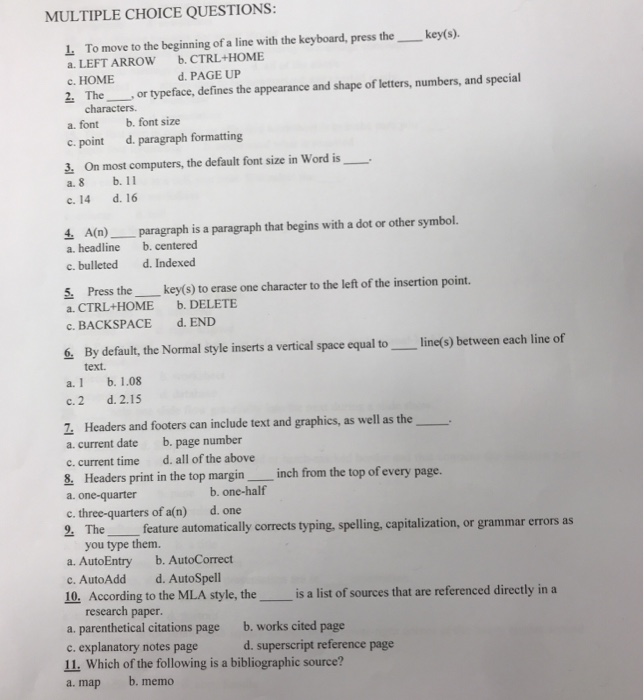 Solved MULTIPLE CHOICE QUESTIONS L To move to the beginning | Chegg.com