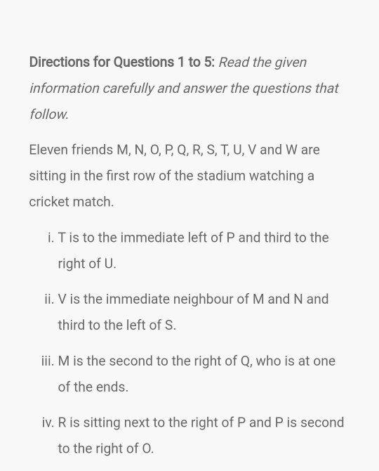 Solved Directions for Questions 1 to 5: Read the given | Chegg.com