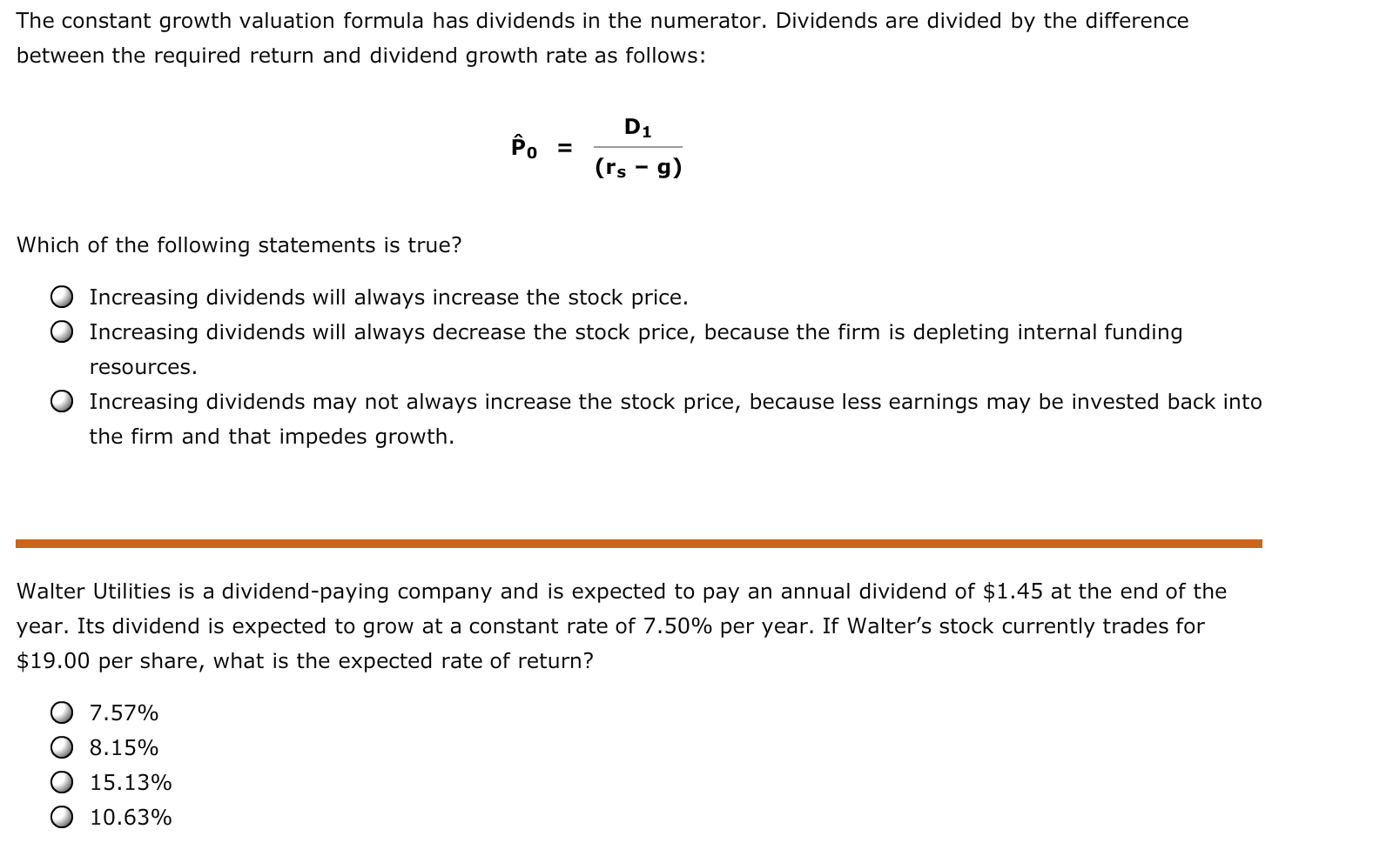 Solved The constant growth valuation formula has dividends | Chegg.com