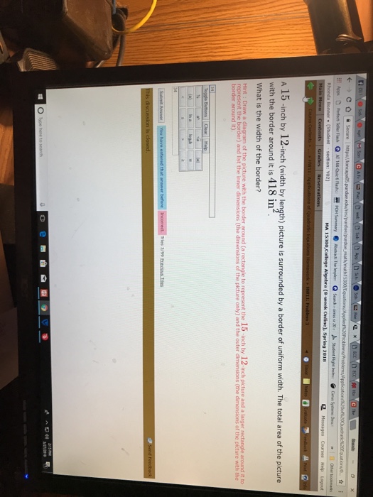 Solved ec Secure 2 A 15 inch by 12 inch (width by length | Chegg.com