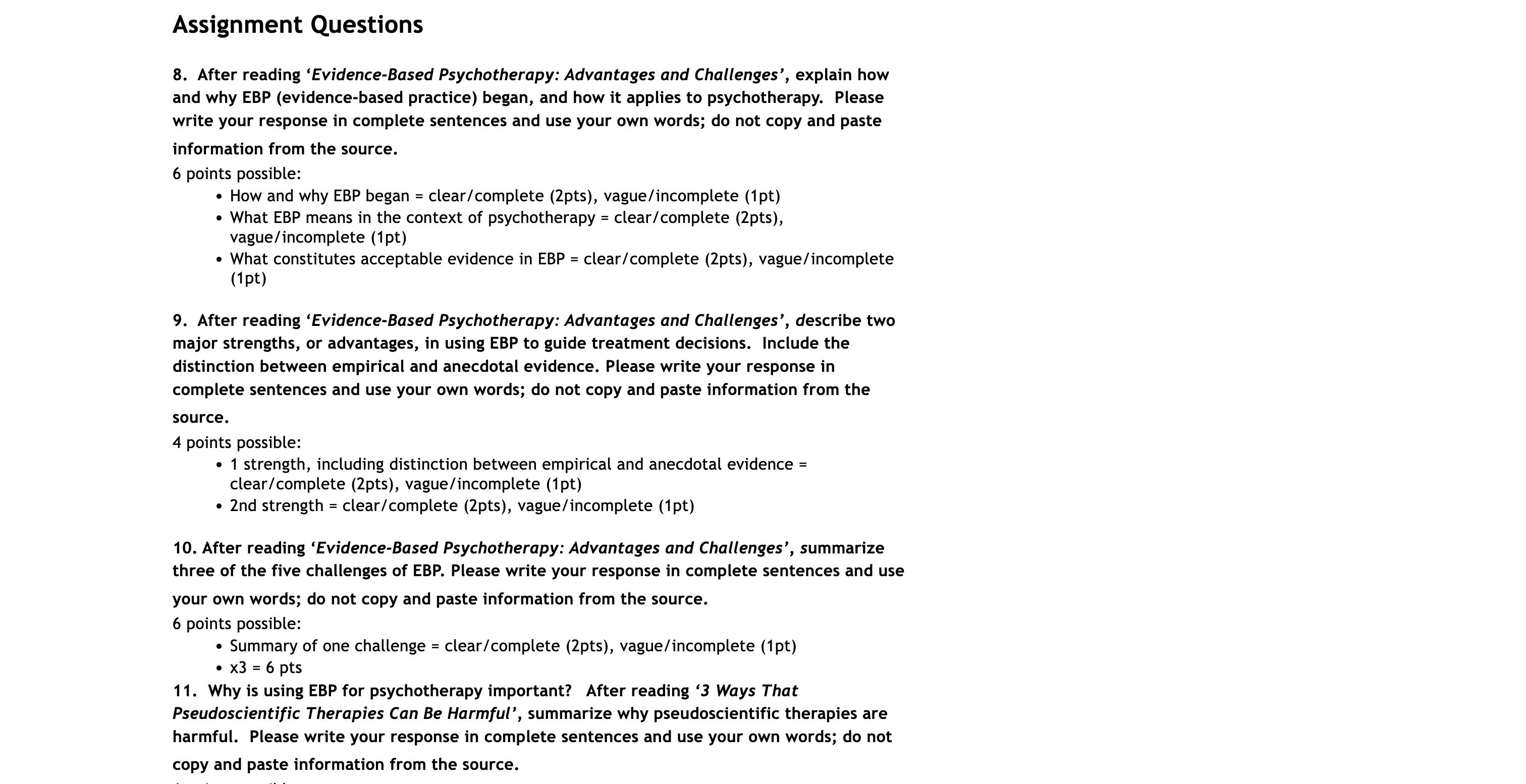 Solved 8. After reading 'Evidence-Based Psychotherapy: | Chegg.com