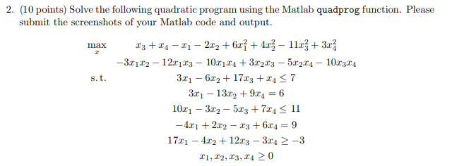 2. (10 points) Solve the following quadratic program | Chegg.com