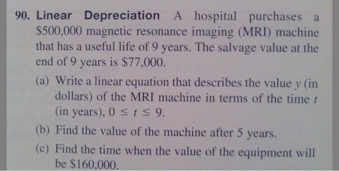 Solved 90. Linear Depreciation A hospital purchases a | Chegg.com