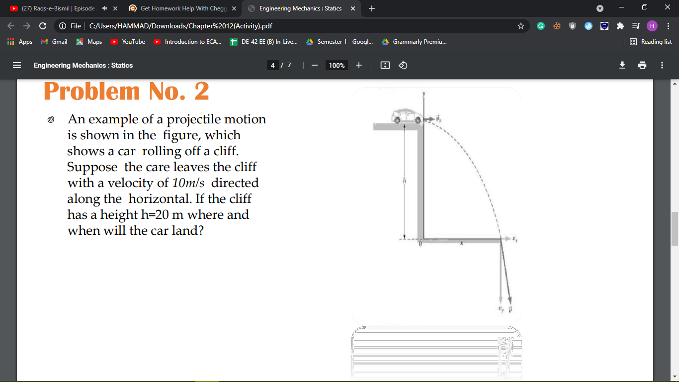 Solved An example of a projectile motion is shown in the | Chegg.com