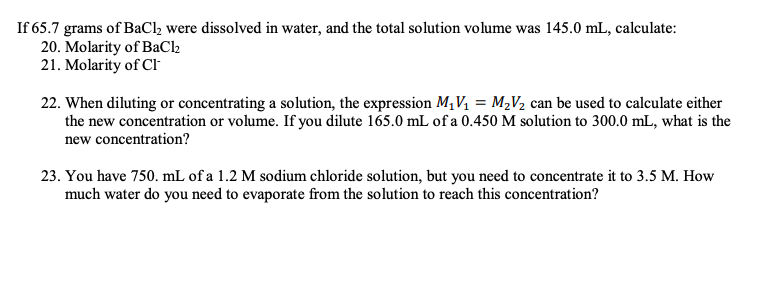 Solved If 65.7 grams of BaCl2 were dissolved in water, and | Chegg.com
