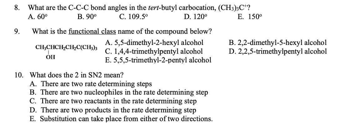 Solved 8. What are the C-C-C bond angles in the tert-butyl | Chegg.com