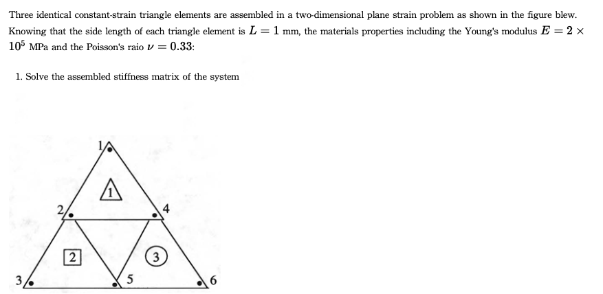 Solved Three identical constant-strain triangle elements are | Chegg.com