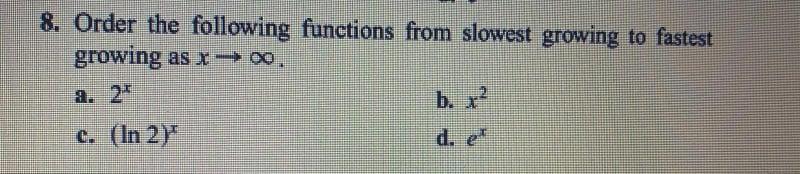 Solved 8. Order the following functions from slowest growing | Chegg.com