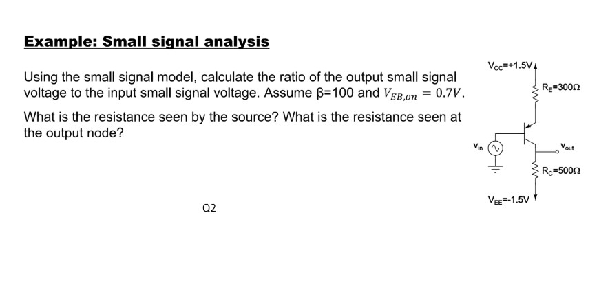 Solved Example: Small signal analysis Vcc+1.5V Using the | Chegg.com